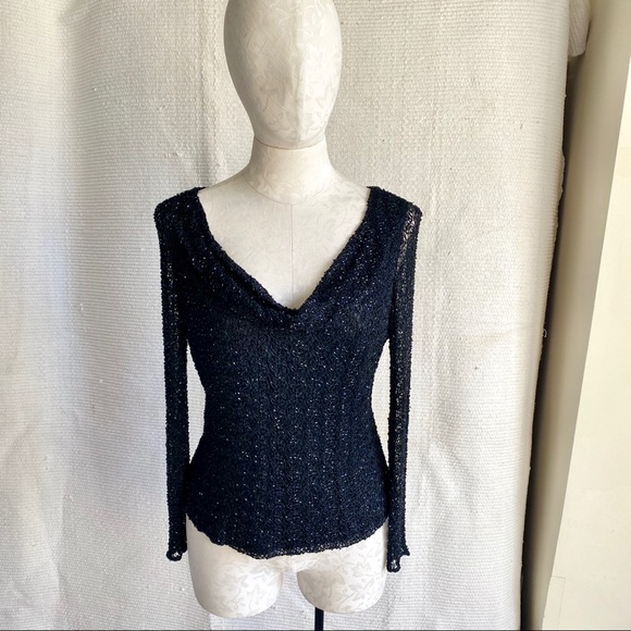 Vintage | Tops | Vintage 9s Runway Beaded Fishnet Party Top Black ...